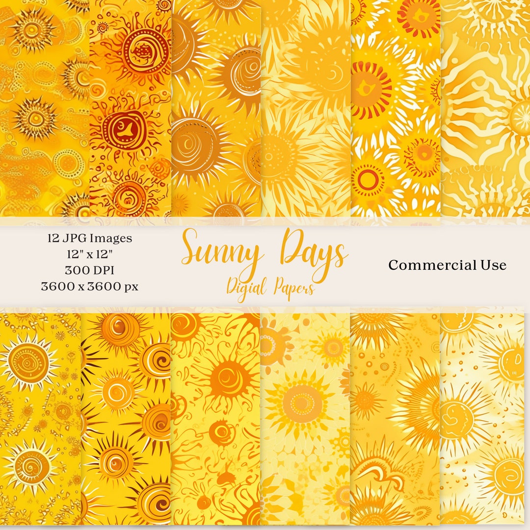 Digital Papers Bright Colors With,suns, Sunny Colors ,stylised Suns ...