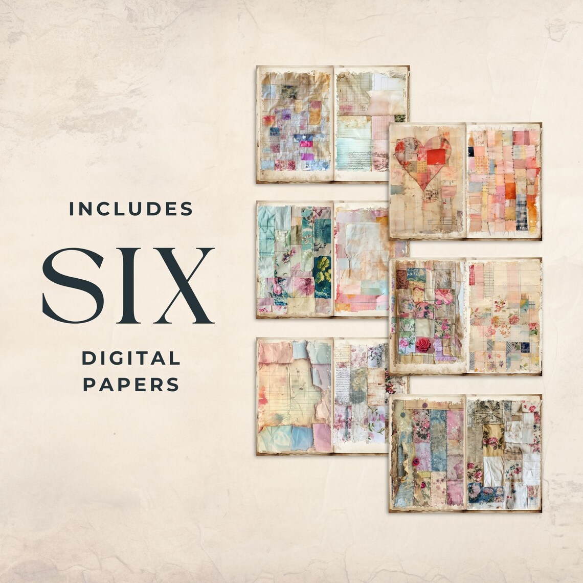 Vintage Patchwork Junk Journal Papers, Hippie Patchwork Paper Pack, Digital Download ...