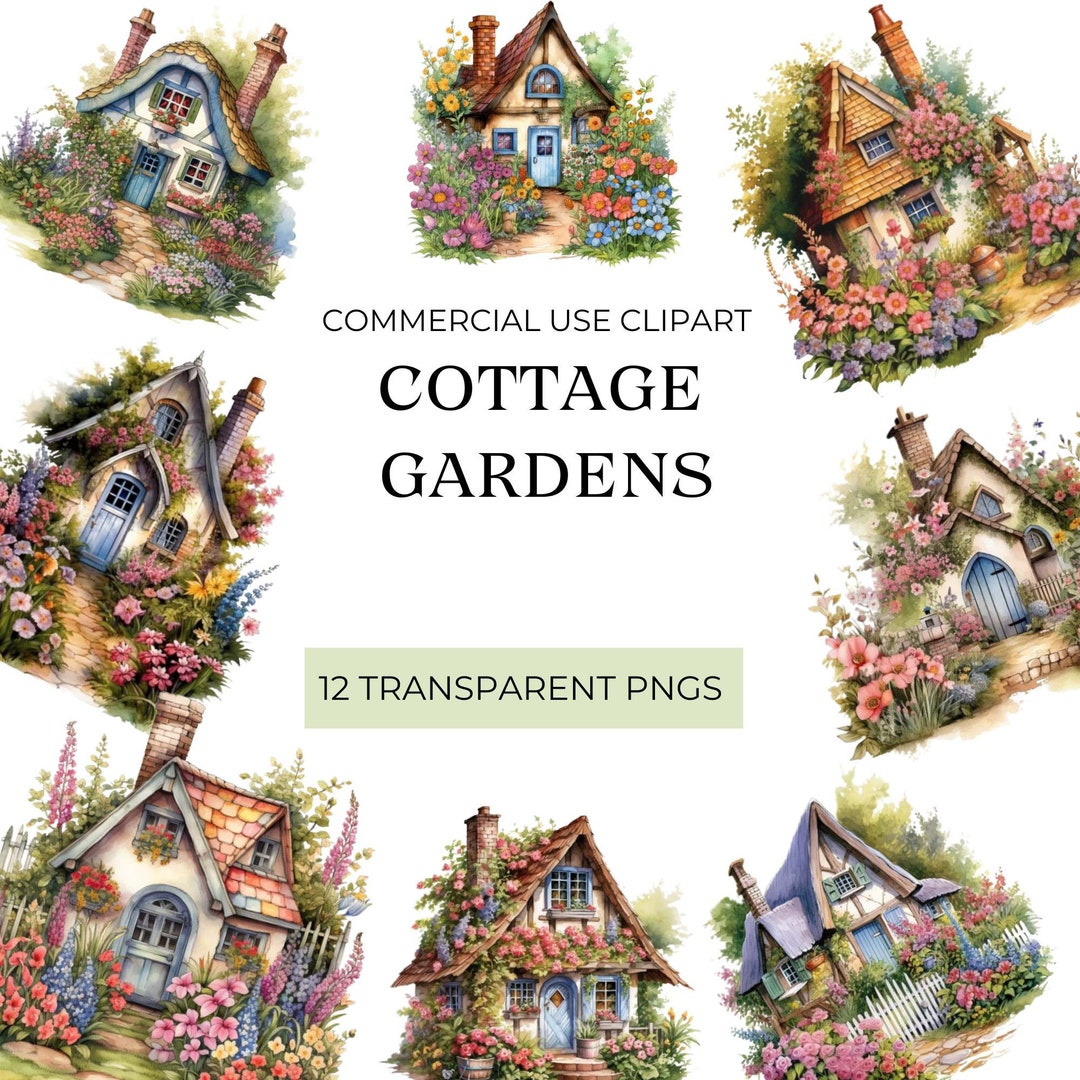 Watercolor Cottage Garden Clipart,transparent PNG Formats, Feminine ...