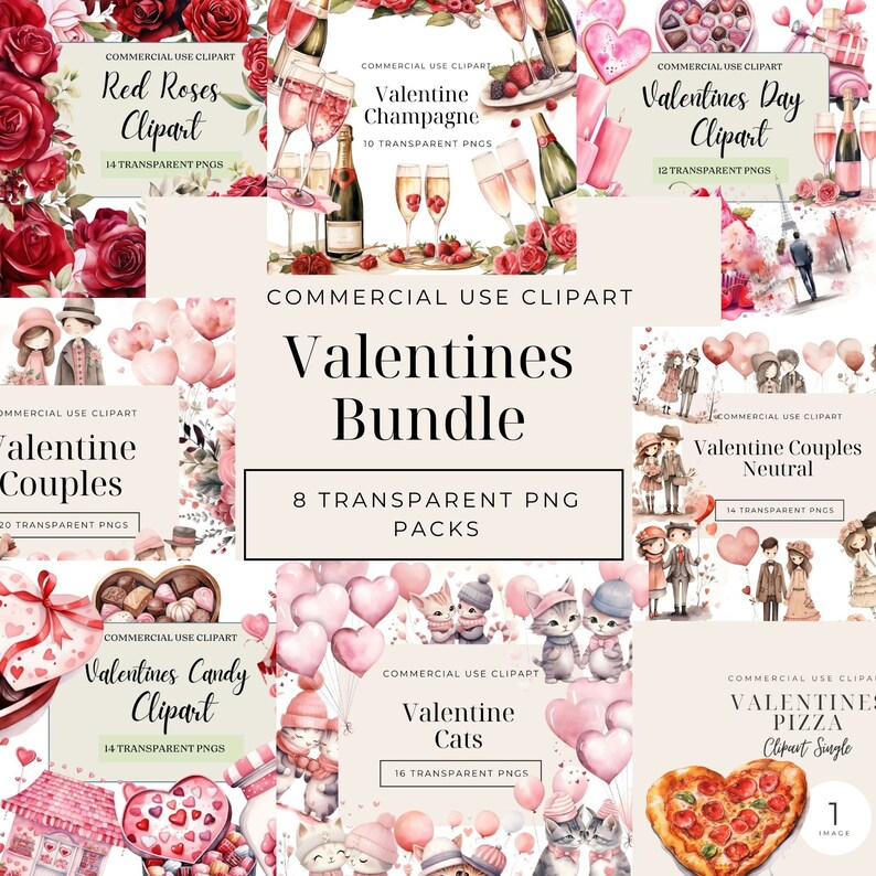 Watercolor Valentines Day Clipart Bundle, Boho Valentines Clipart ...