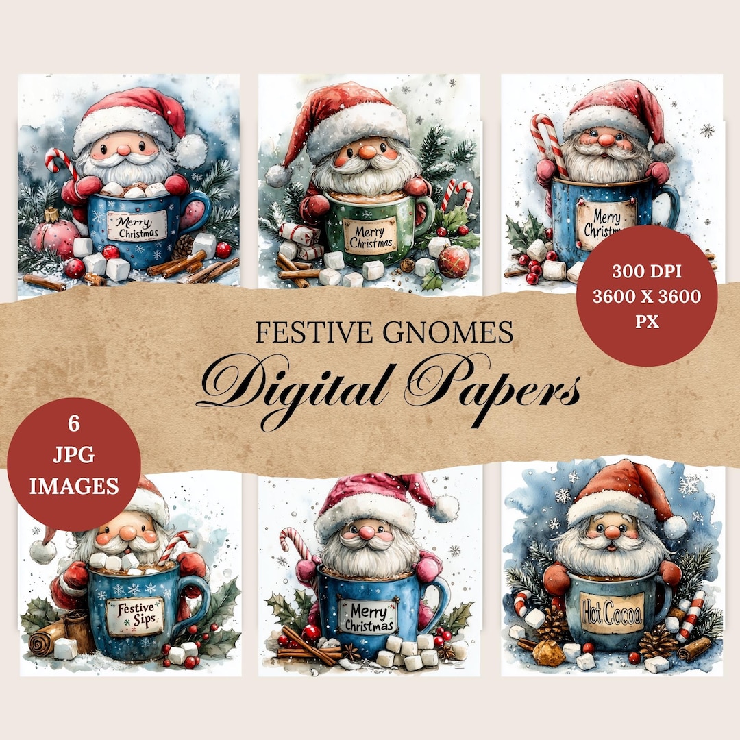 Watercolor Hot Cocoa Gnomes Clipart, Cute Christmas Gnomes Clipart ...