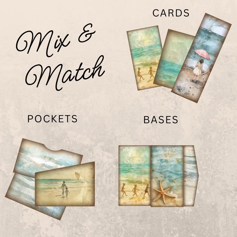 Beach Junk Journal Folio, Printable Pocket Ephemera, Shabby Chic ...