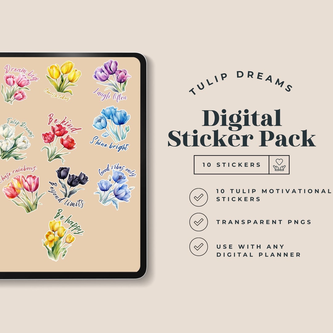 Tulip Motivational Digital Stickers Pack, Transparent Pngs, Digital ...