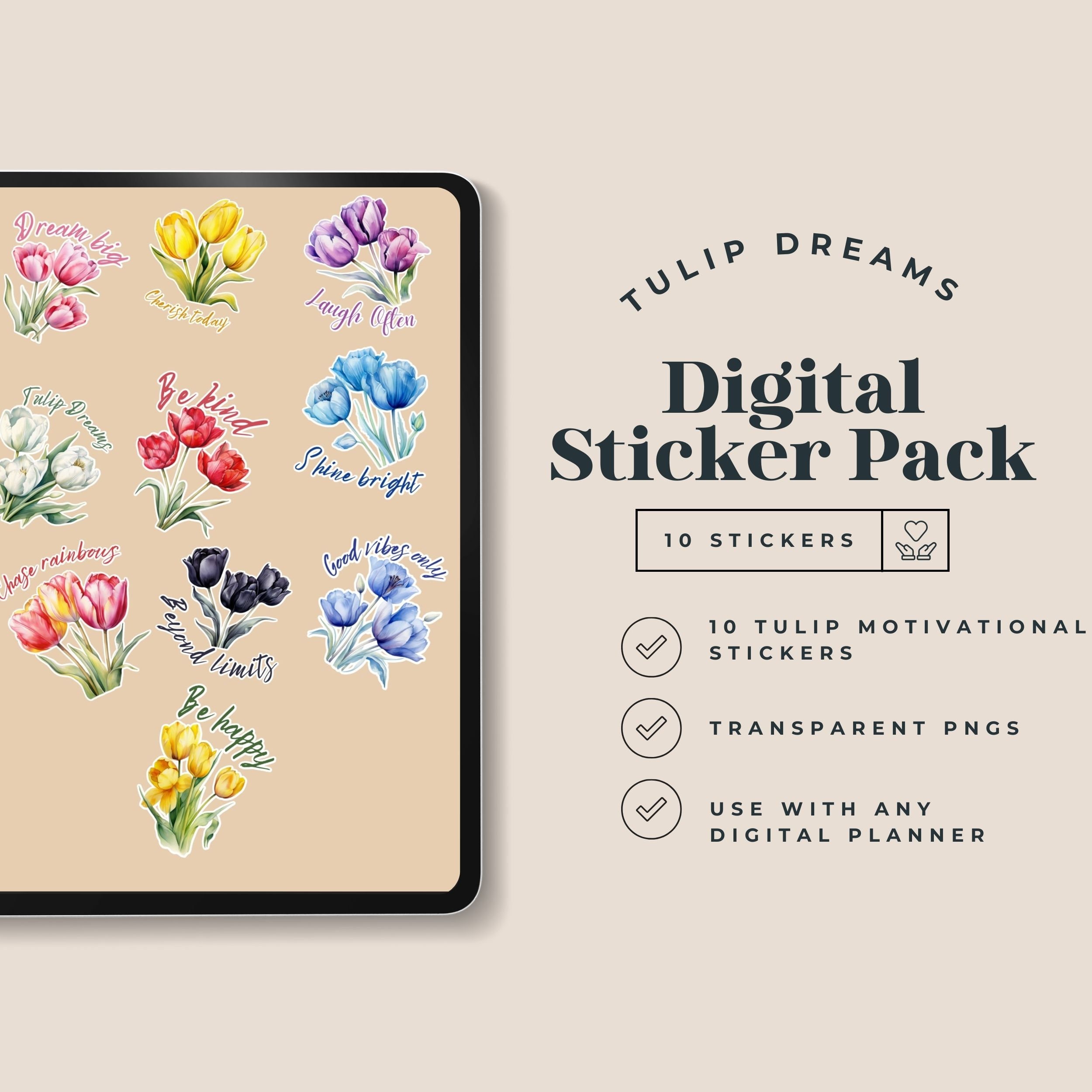 Tulip Motivational Digital Stickers Pack, Transparent Pngs, Digital ...