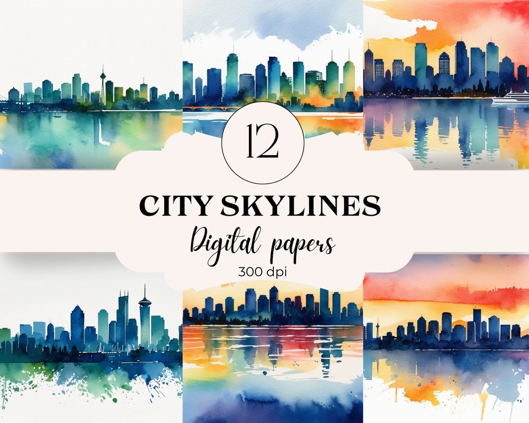 City Skyline Digital Papers, Vancouver Sky , Sunset Cityscape , High ...