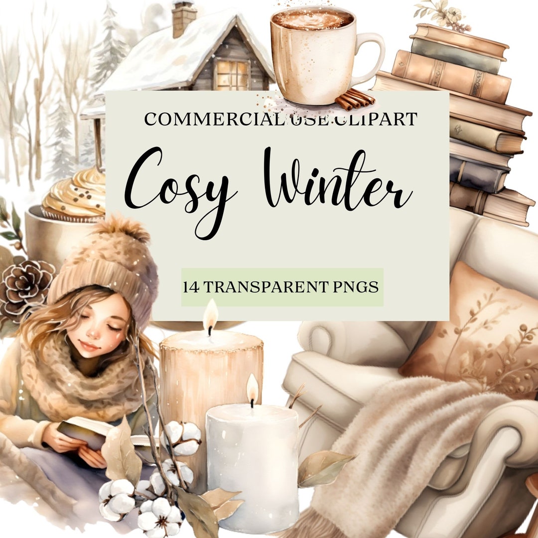 Cozy Winter Clipart, Winter Cosy Reading Corner,hygge Neutral Clipart ...