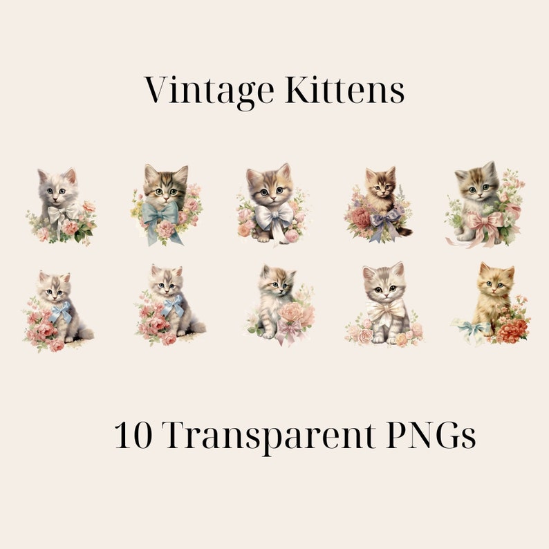 Vintage Kitten Clipart,retro Nursery Baby Kittens, Printable Decals ...