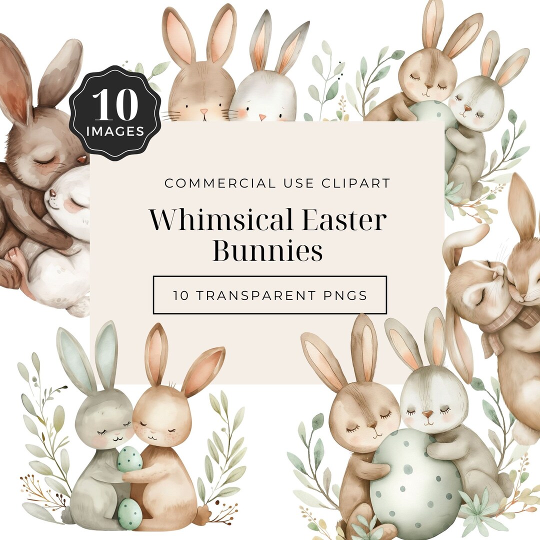 Easter Bunny Clipart Pack, Easter Clipart, Easter Graphics, Whimsical ...