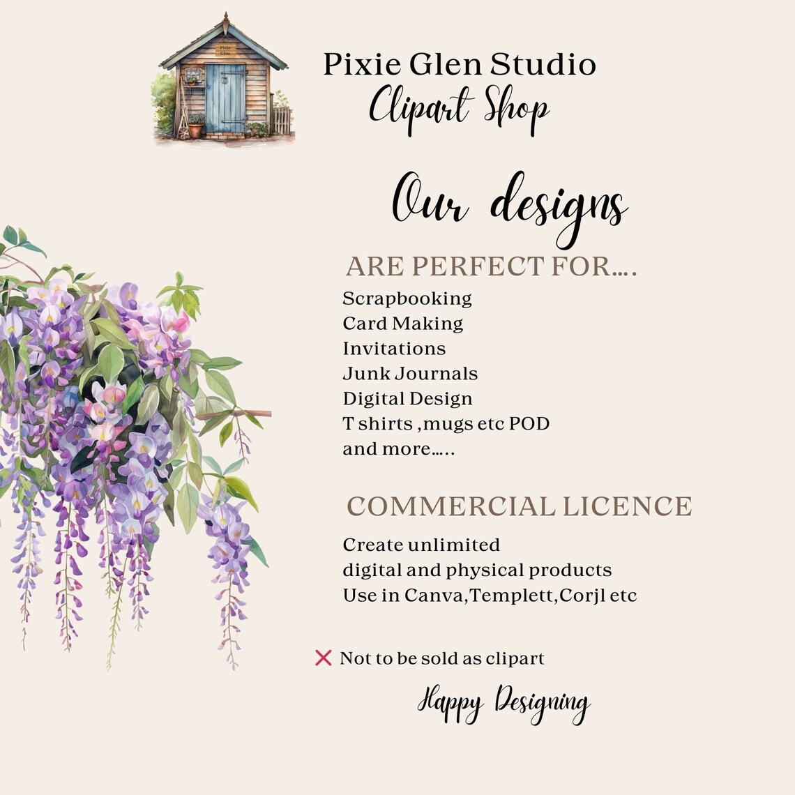 Wisteria Clipart, Floral Clipart, Wisteria Clipart, Flower Frame, Jpgs ...