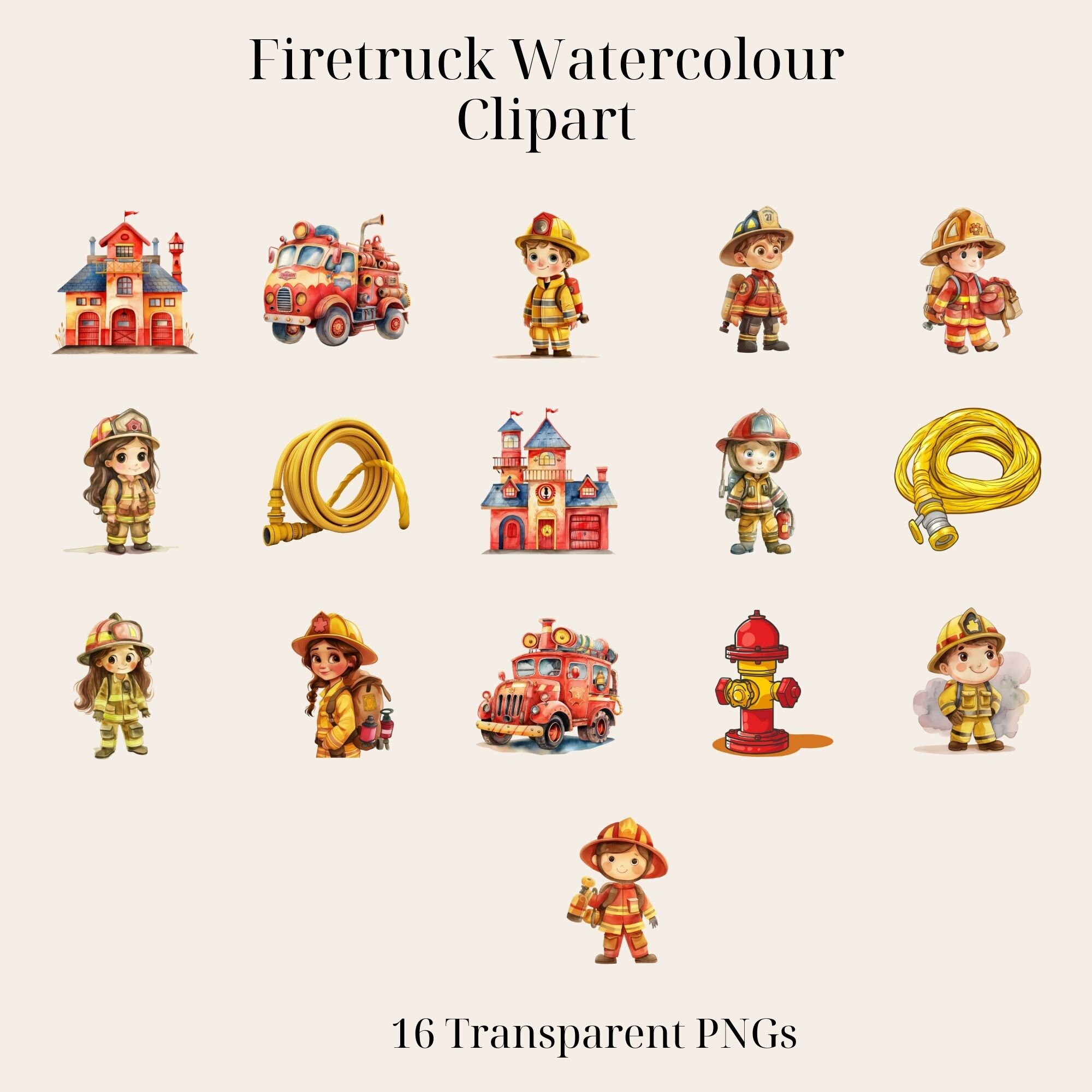 Firetruck Watercolor Clipart , Fire Station ,fireman ,fire Fighters PNG ...