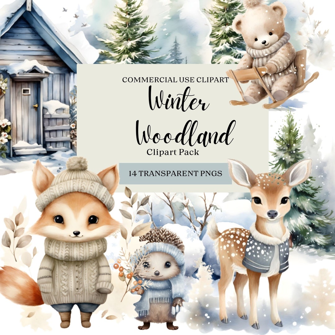 Woodland Creatures Clipart, DIGITAL DOWNLOAD, Christmas Woodland ...