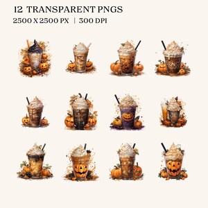 Halloween Coffee Clipart Set, Scary Gothic Watercolor Hot Drink Clipart ...