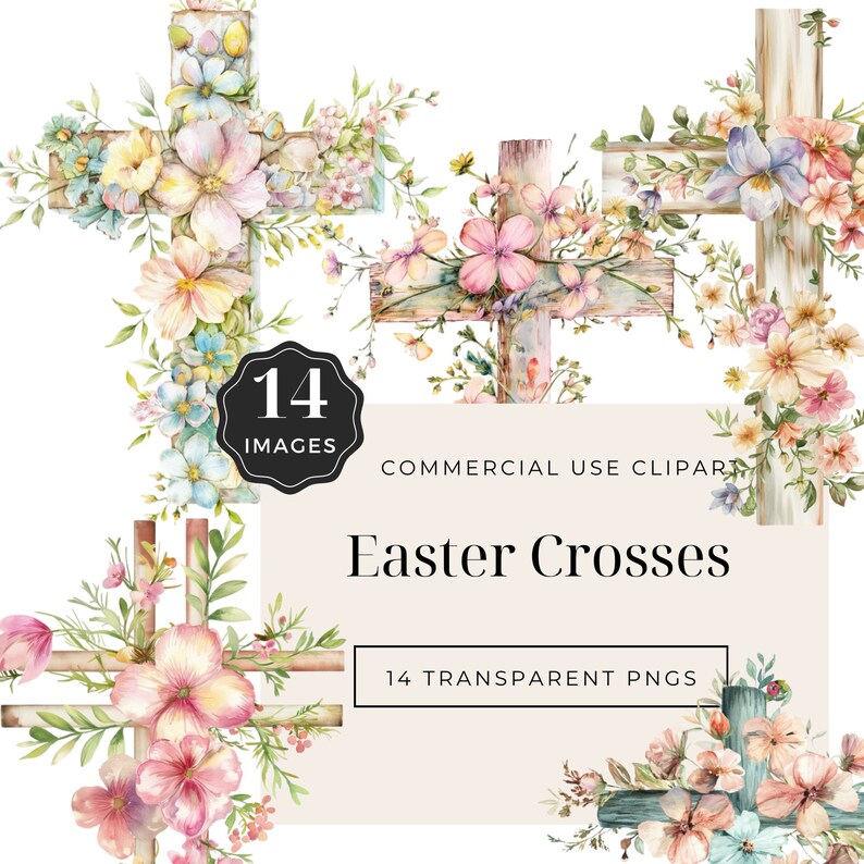 Easter Watercolour Clipart Jesus, Easter Cross, Floral Easter Cross ...