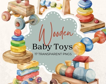 Watercolor Baby Toys Clipart Wooden Blocks, Plush Bunny, Nursery Decor ...