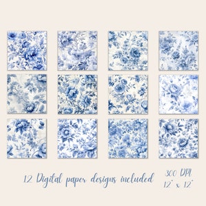 French Blue Toile Digital Paper, Seamless Toile De Jouy Instant ...