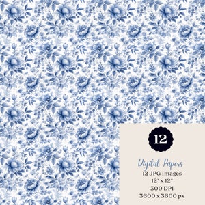 French Blue Toile Digital Paper, Seamless Toile De Jouy Instant ...