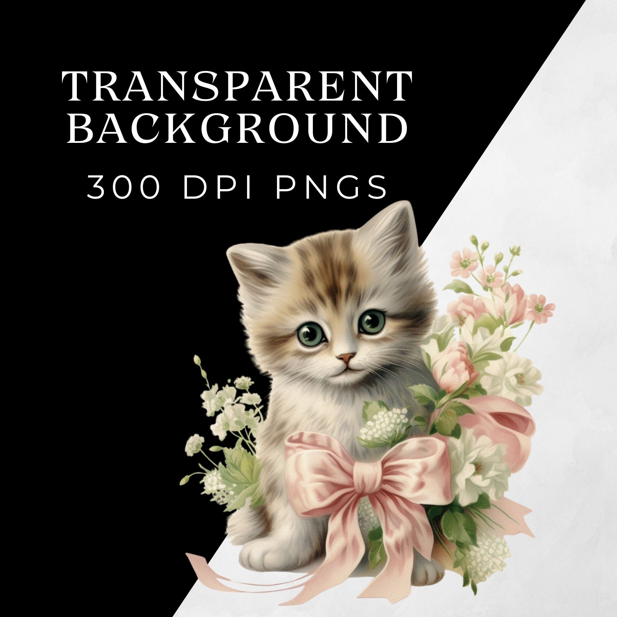 Vintage Kitten Clipart,retro Nursery Baby Kittens, Printable Decals ...