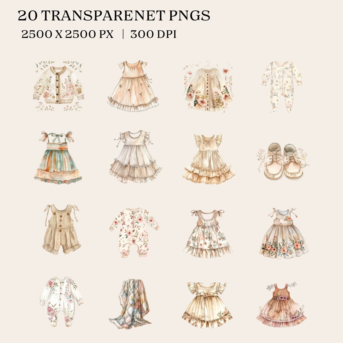 Boho Baby Girl Clothes Clipart, Watercolor , Pretty Baby Dress,nursery ...