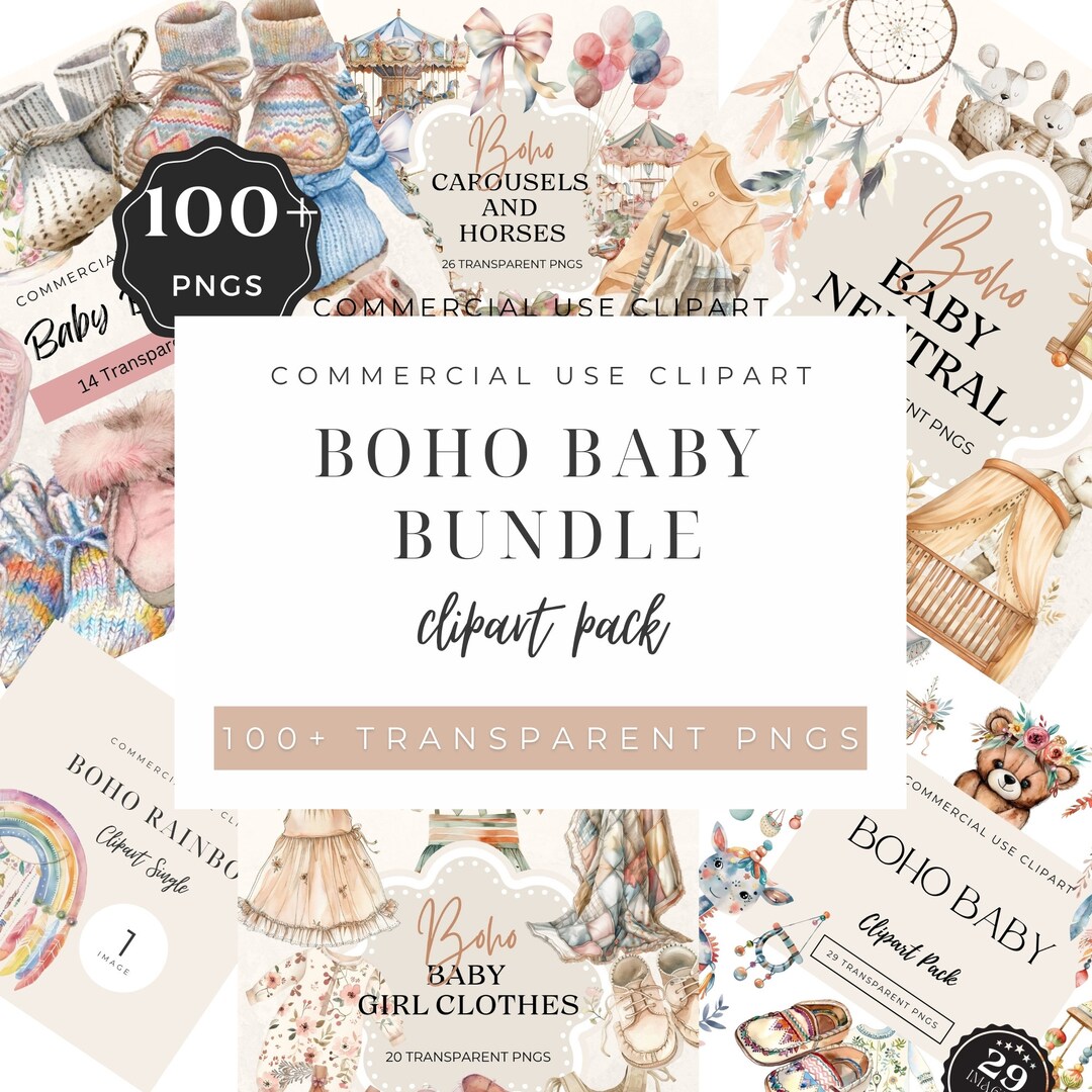 Baby Shower Clipart Bundle, Boho Baby Shower Boy or Girl, Value Bundlee ...