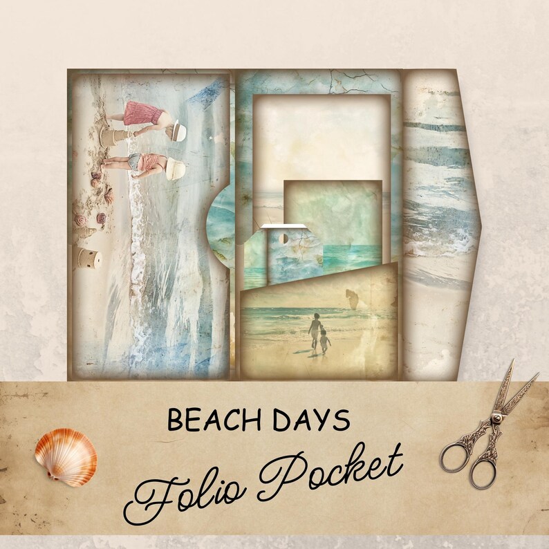 Beach Junk Journal Folio, Printable Pocket Ephemera, Shabby Chic ...