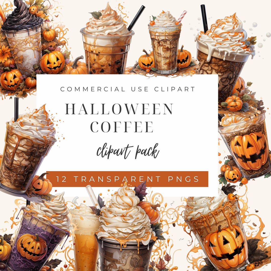 Halloween Coffee Clipart Set, Scary Gothic Watercolor Hot Drink Clipart ...