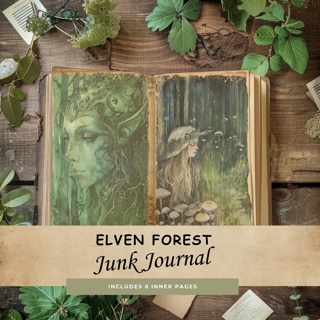 Secret Elven Green Forest Magic Trees Digital Papers Download Vintage ...