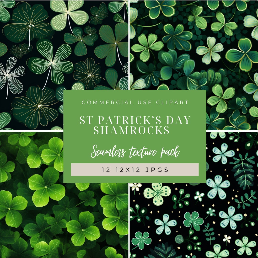 Watercolor Clover Digital Paper Shamrock Printable Paper Four Leaf ...