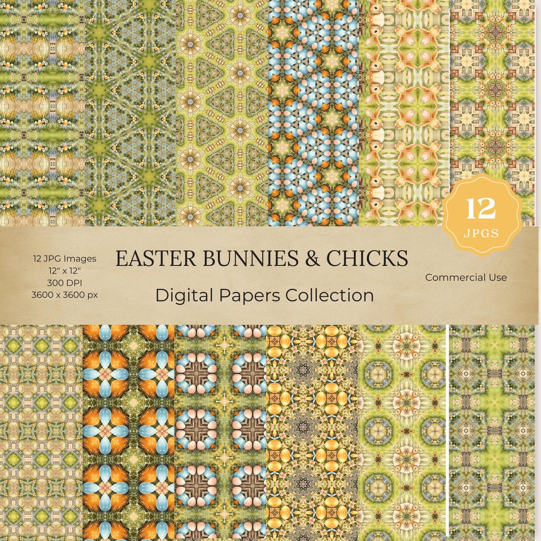 12 Easter Seamless Digital Paper, Spring Floral Easter Bunny ...