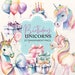 Unicorn Party Watercolor Clipart Bundle | Rainbow Stars & Cute Kawaii ...