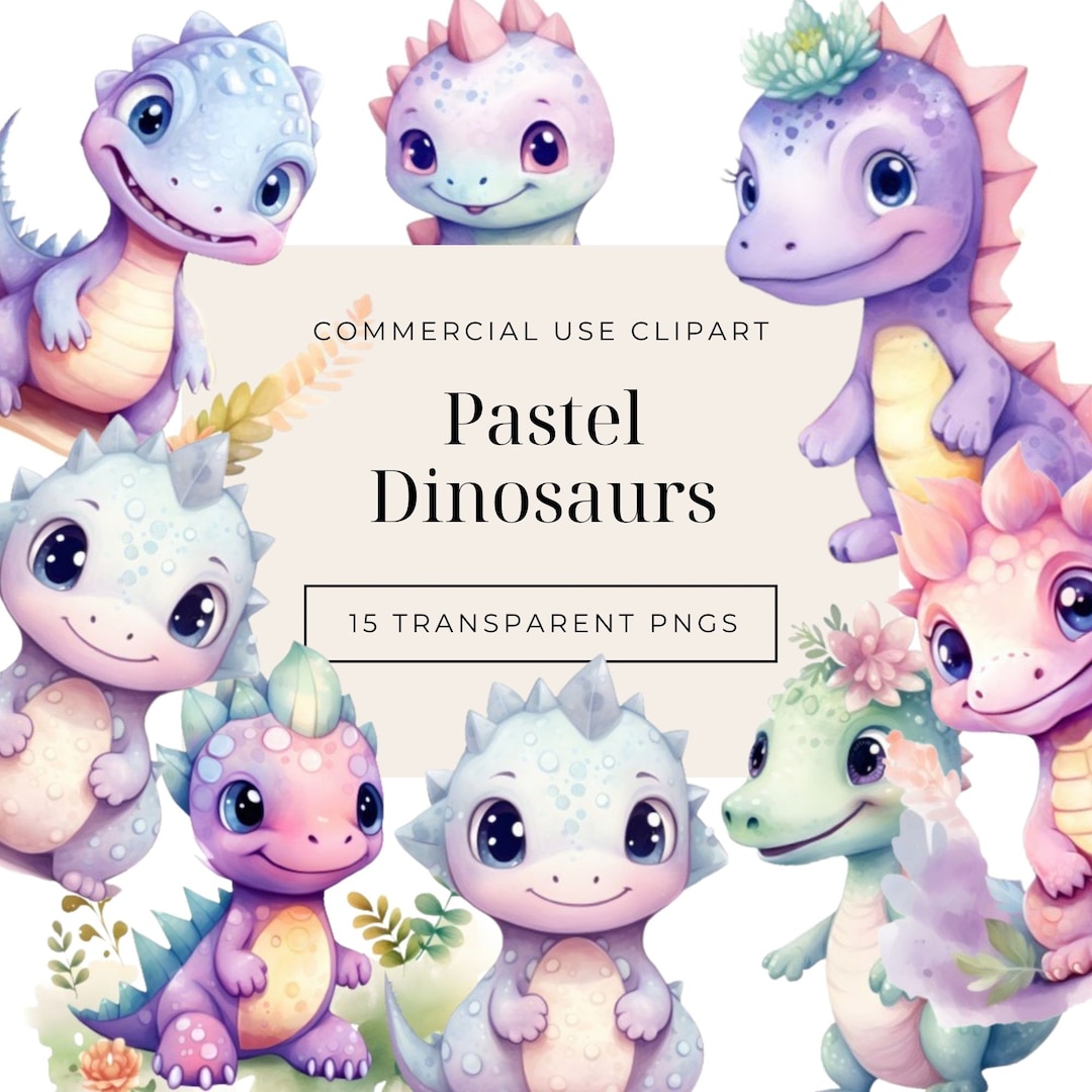 Pastel Dinosaur Clipart,dinosaurs Watercolor Clip Art, Cute Dino PNG ...