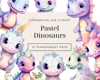 Dinosaurs Watercolor Clipart, Cute Dino PNG, Baby Girl, Baby Shower ...