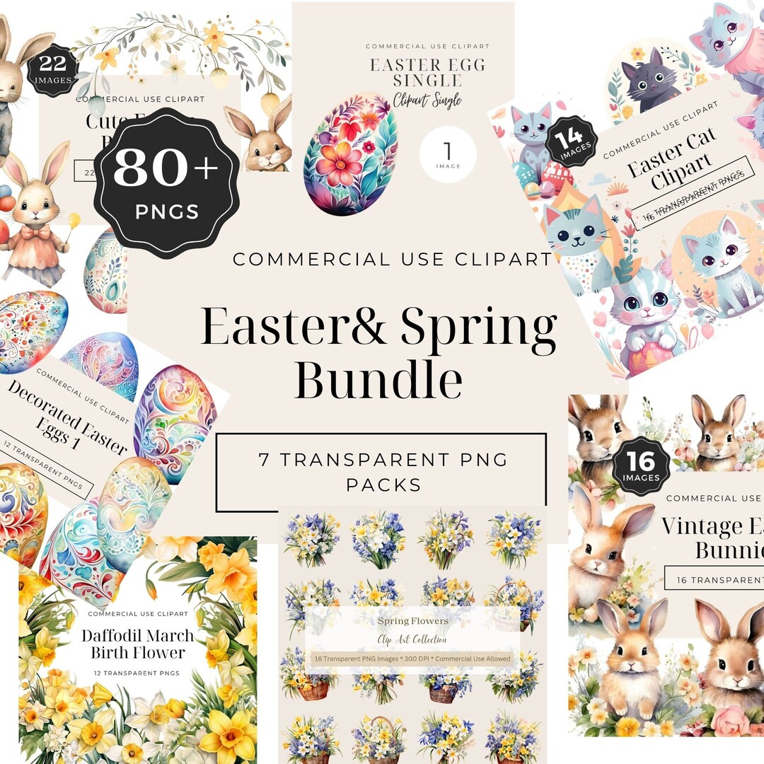 Watercolor Easter & Spring Clipart Bundle, Boho Easter Clipart Cute ...