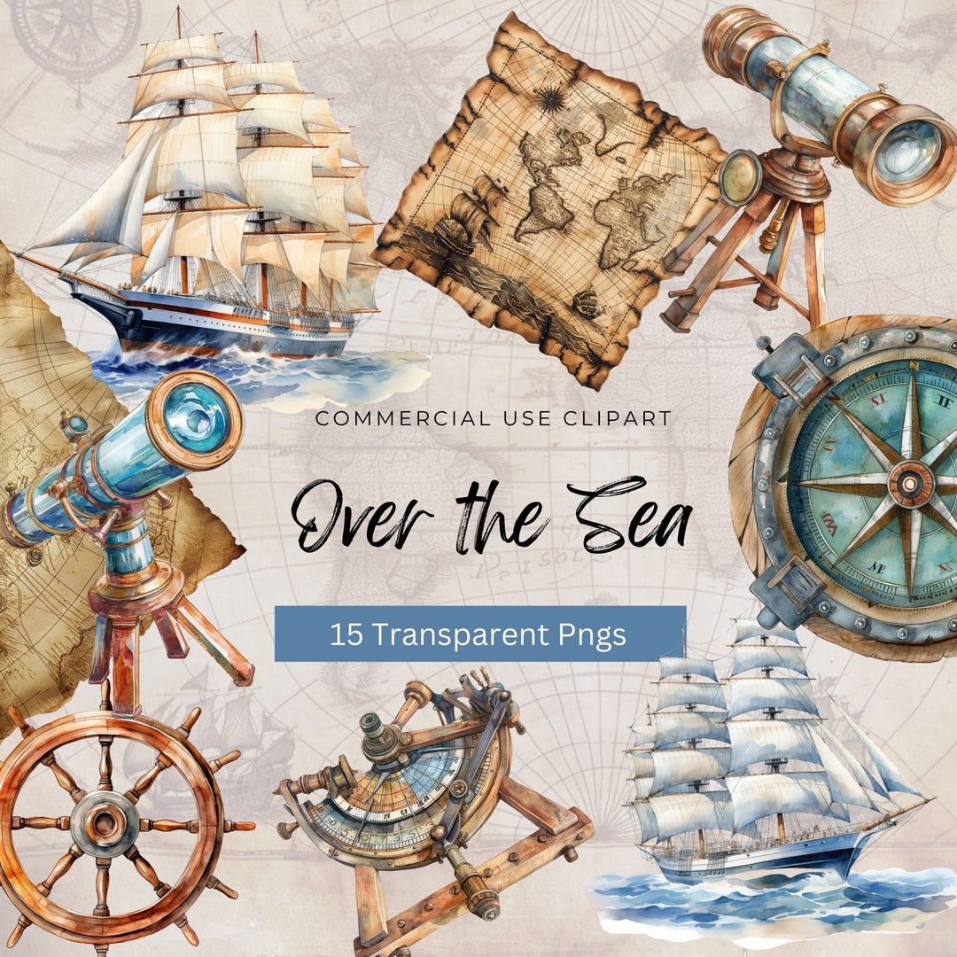 Over the Sea, Nautical Clipart,full Sail,sailing Clip Art,compass ...
