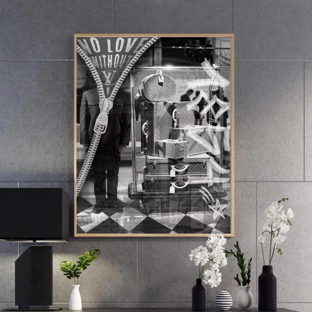 Vintage Black and Gray LV Print Vintage Designer Wall Art Louis Vuitton ...