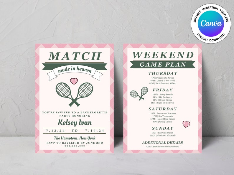 Match Made in Heaven Bachelorette Party Invitation and Itinerary ...