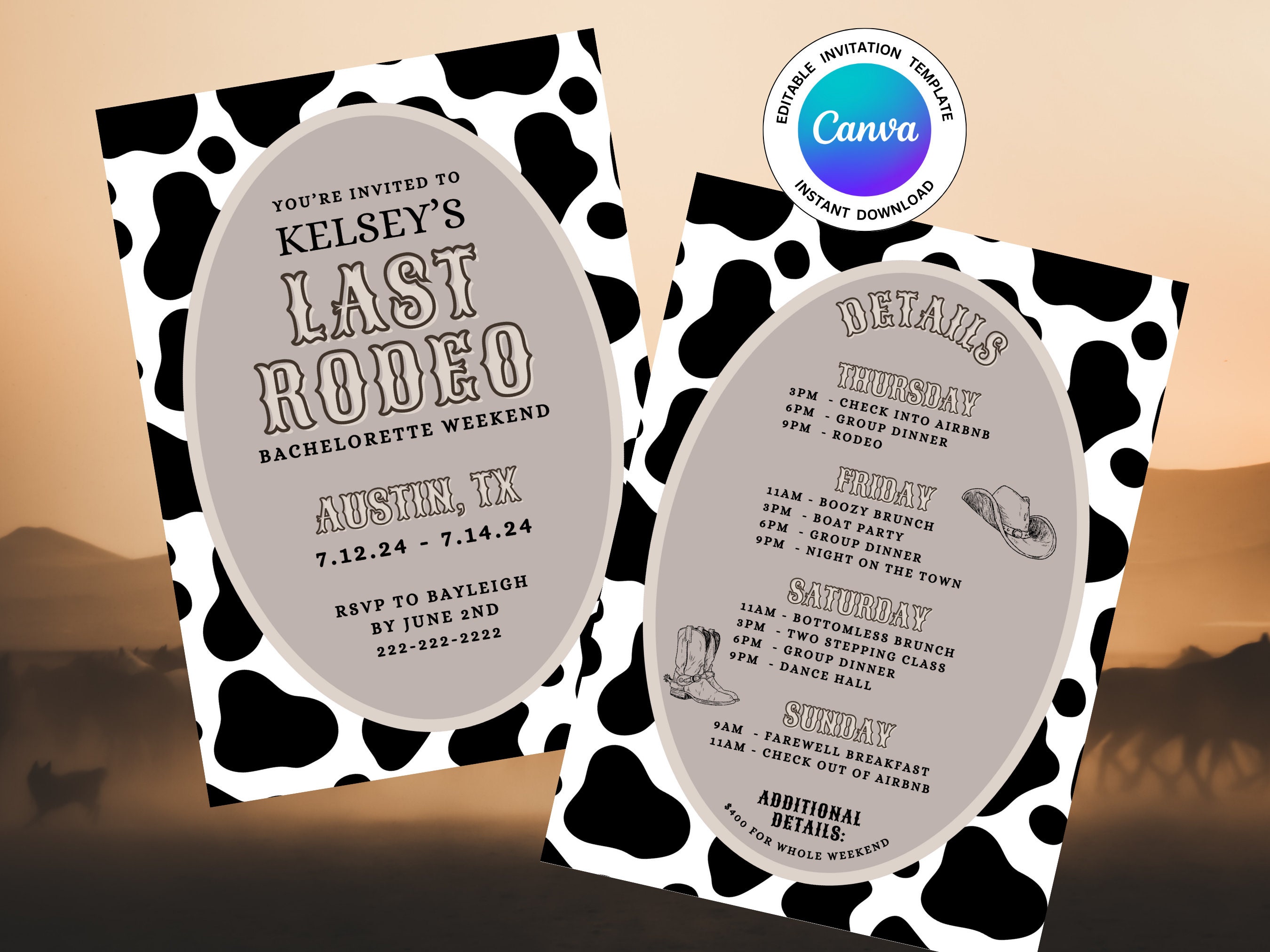 Last Rodeo Bachelorette Party Invitation Template (digital Download) - Etsy