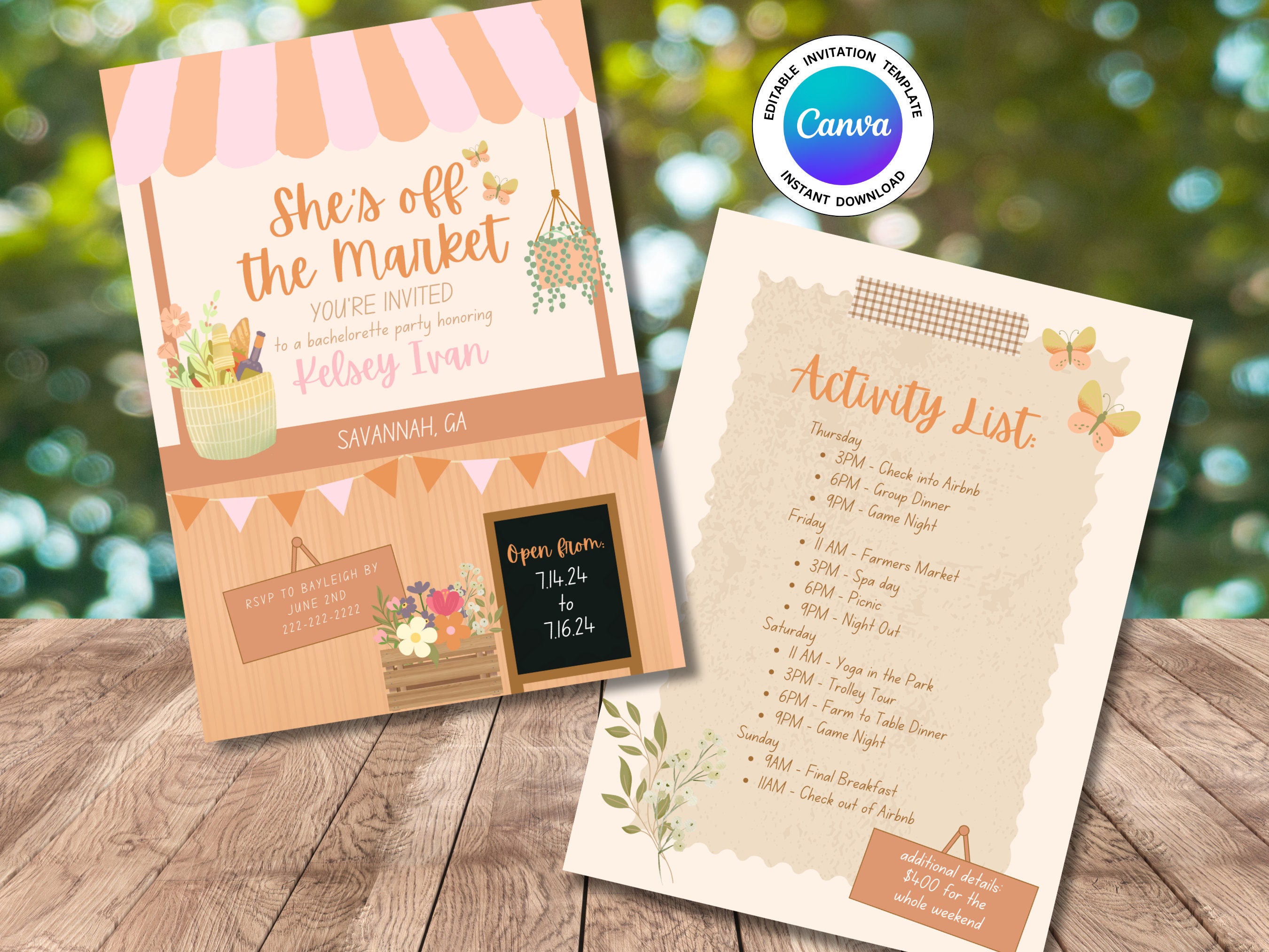 She's off the Market Bachelorette Party Invitation and Itinerary Template, She's off the Market ...