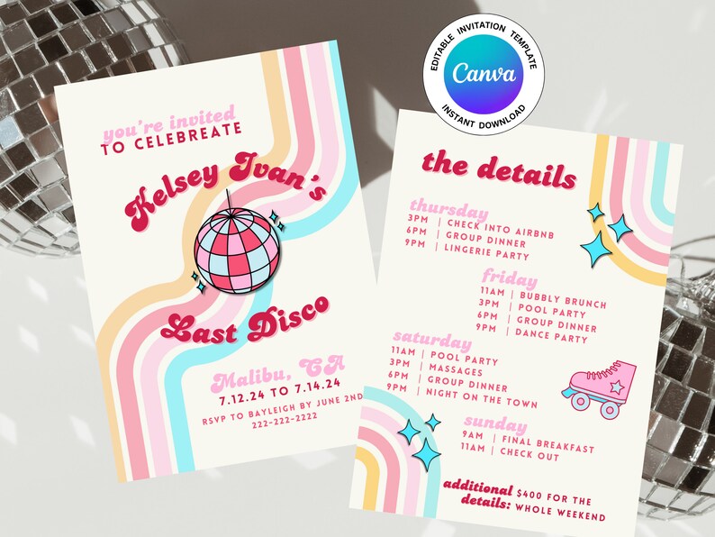 Last Disco Bachelorette Party Invitation Template (digital Download) - Etsy