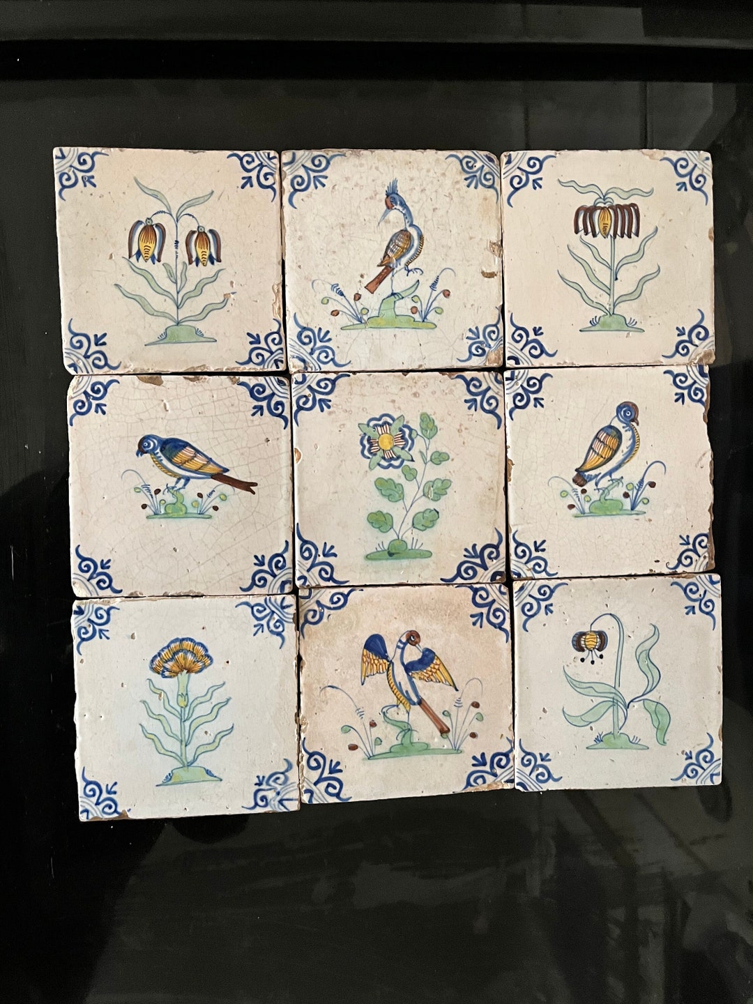 Original Delft Tile Tableau of 9 Tiles, Tiles, 17th Century, Polychrome ...