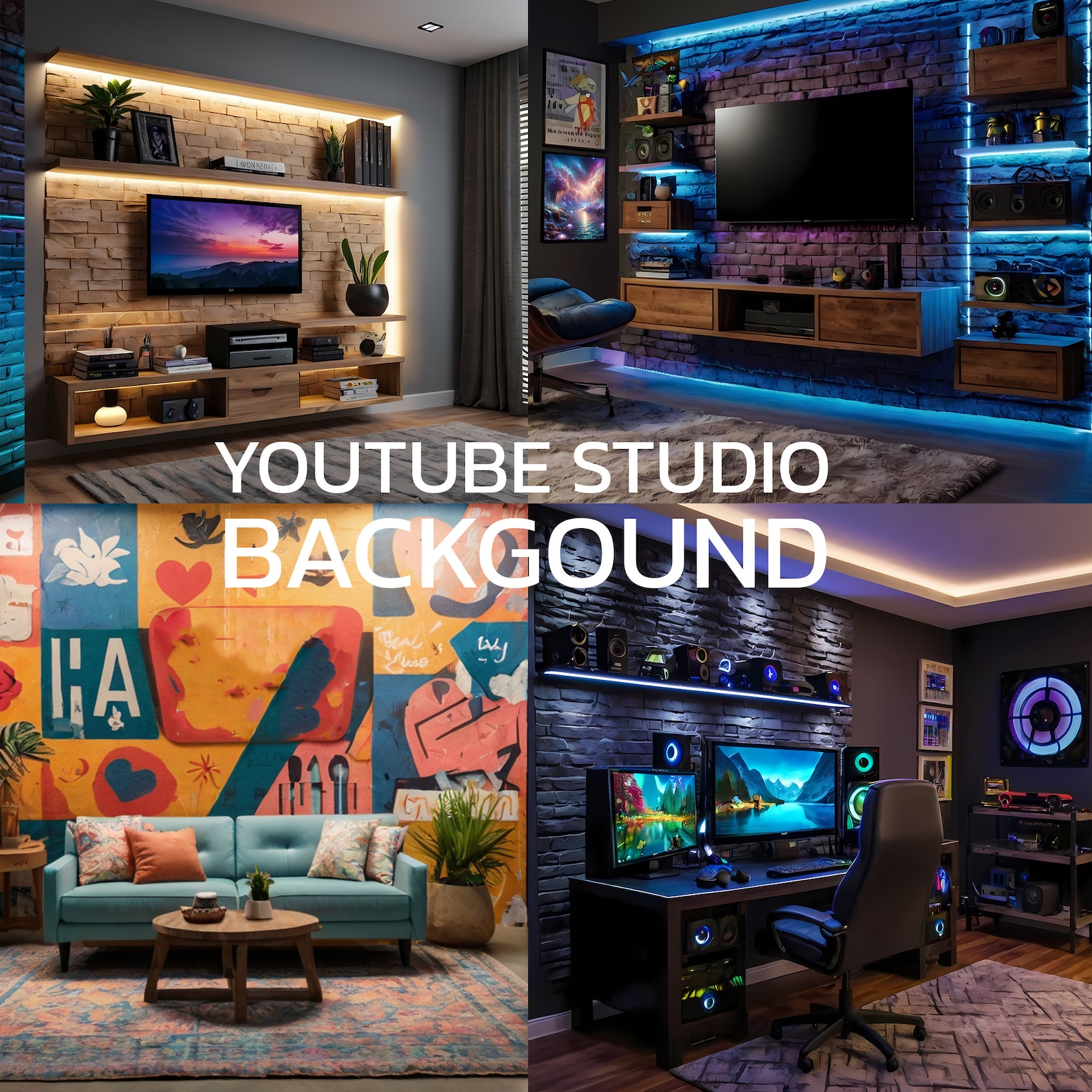Digital Youtube Studio Background - Professional Virtual Backdrop for Video Creators, Streamers ...