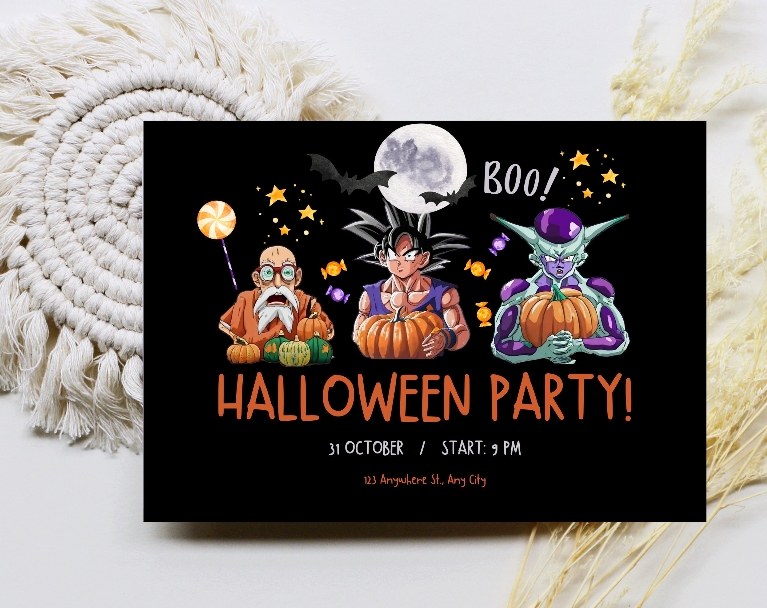 Halloween Invite DBZ GOKU Themed Party Super Saiyan Spooky Season ...