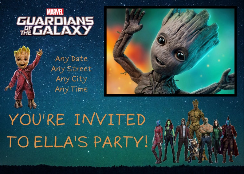 Baby Groot Invitation Birthday Invitation Birthday Marvel Guardians of ...