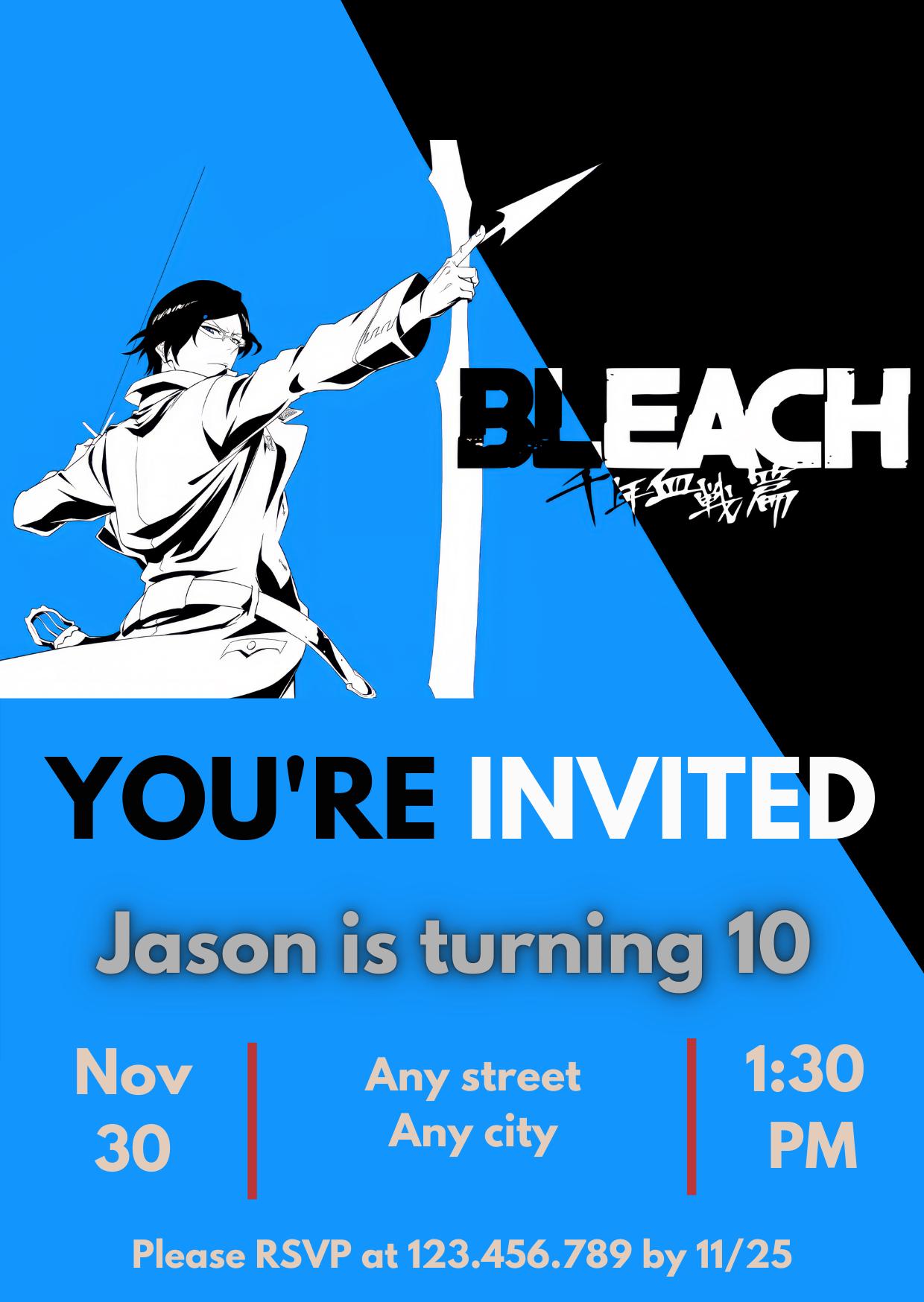 Ichigo Kurosaki Bleach Birthday Invitation | Anime-inspired | Digital ...
