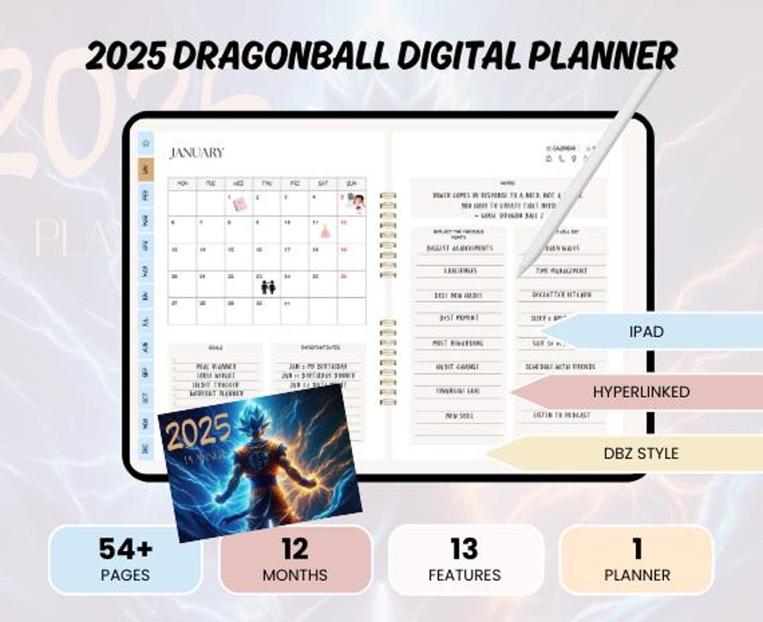 2025 Digital Planner Dragonball Goku Inspired Cover Hyperlinked for ...