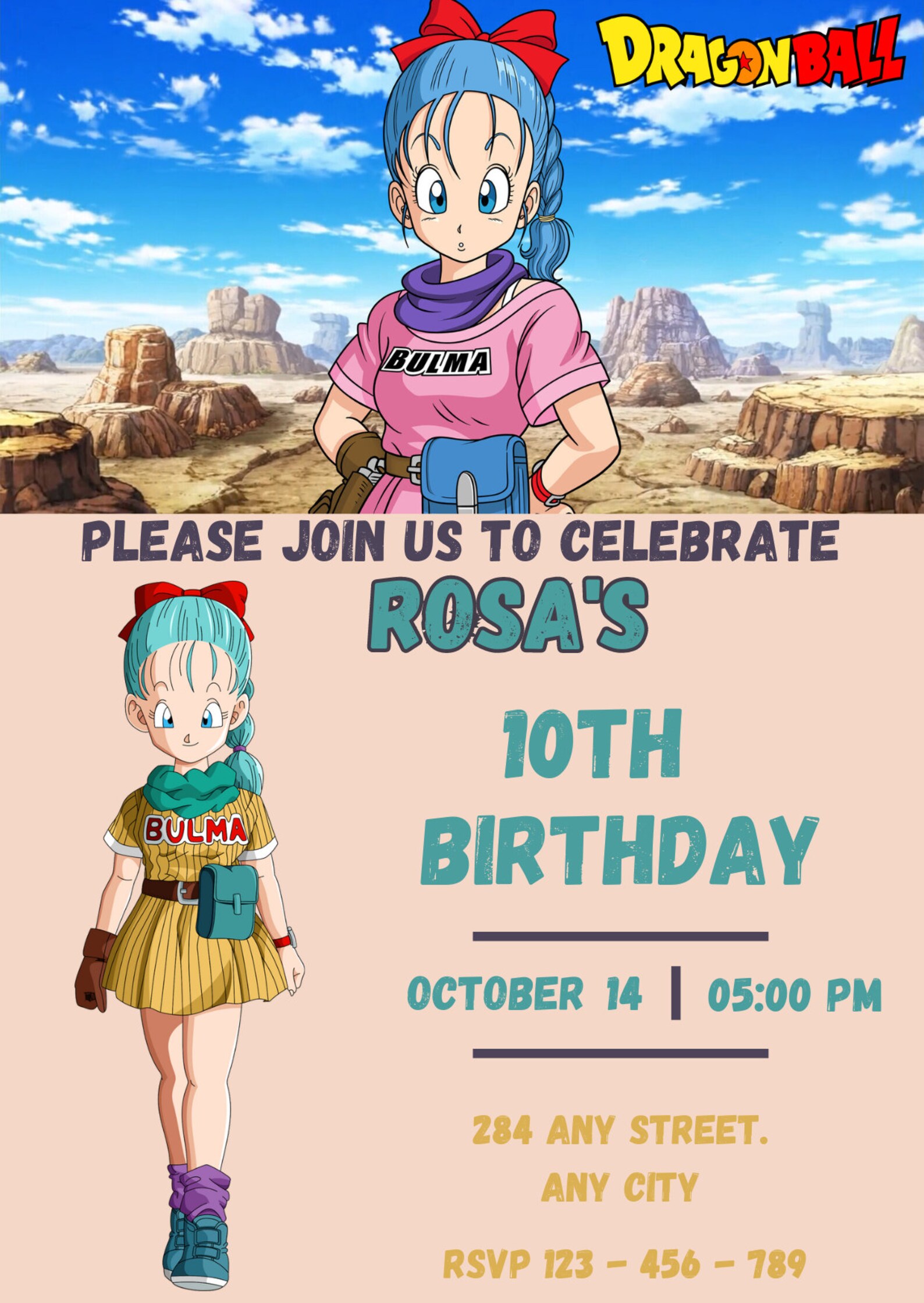 Bulma Invitation | Birthday Invitation | Birthday | Anime | Party | DBZ ...