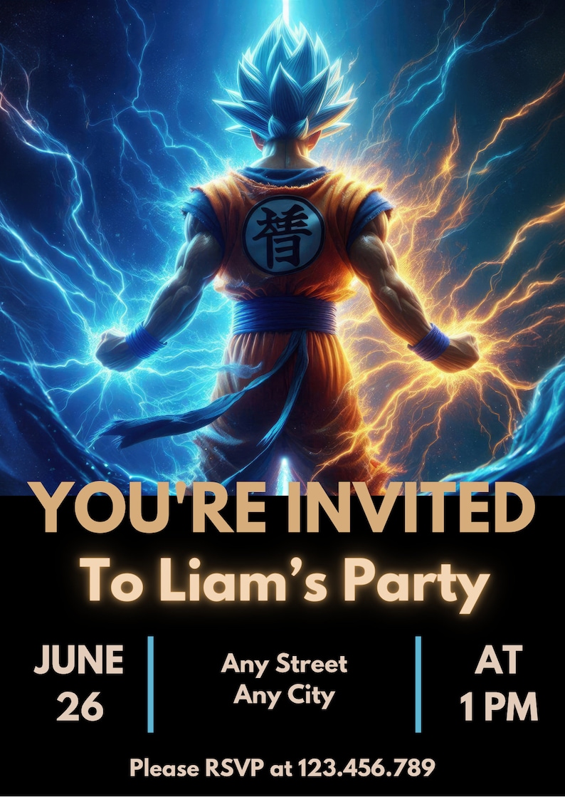Invitation GOKU Invitation d'anniversaire Dragon Ball Z Fête DBZ Super ...