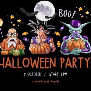 Halloween Invite DBZ GOKU Themed Party Super Saiyan Spooky Season ...