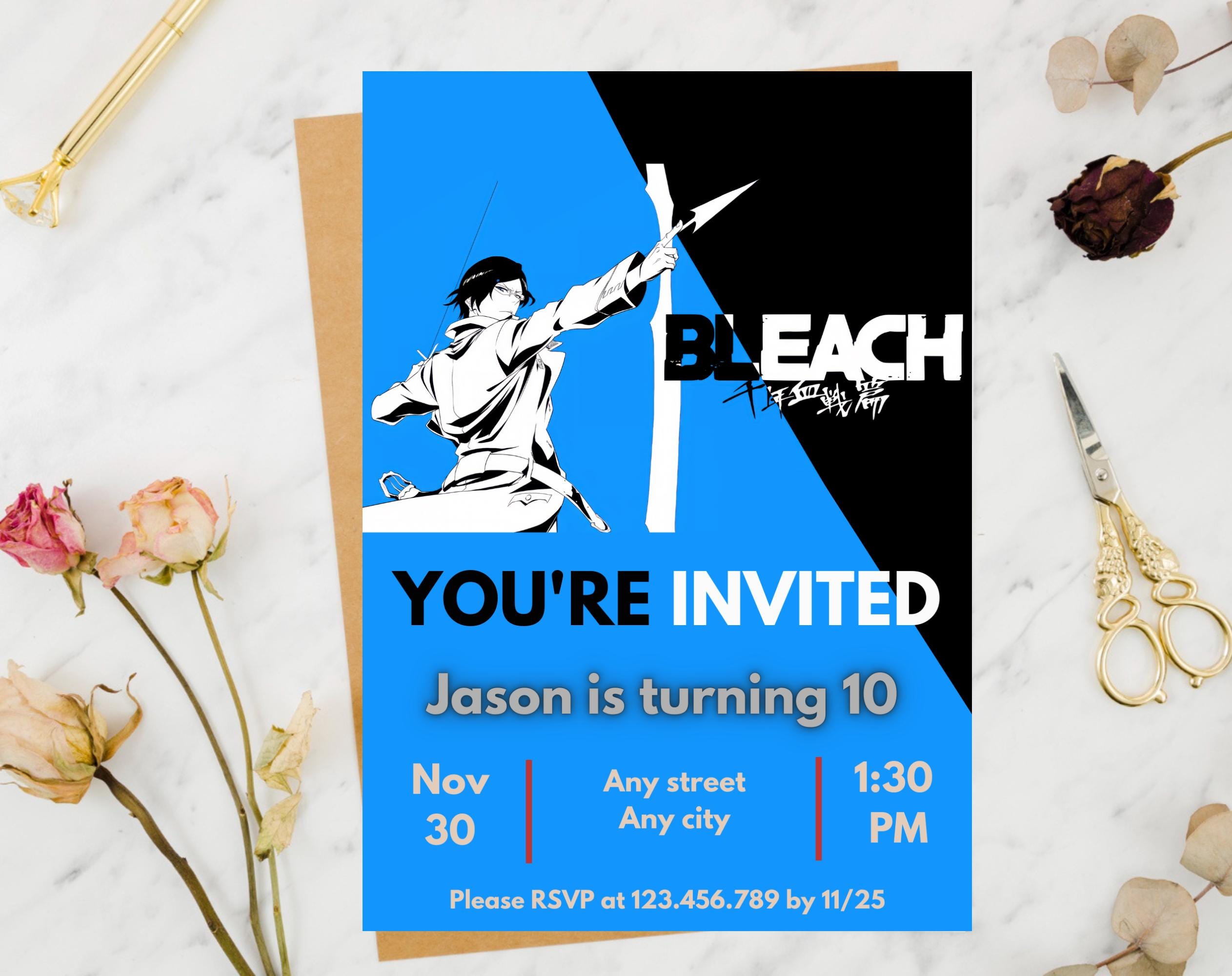 Ichigo Kurosaki Bleach Birthday Invitation | Anime-inspired | Digital ...