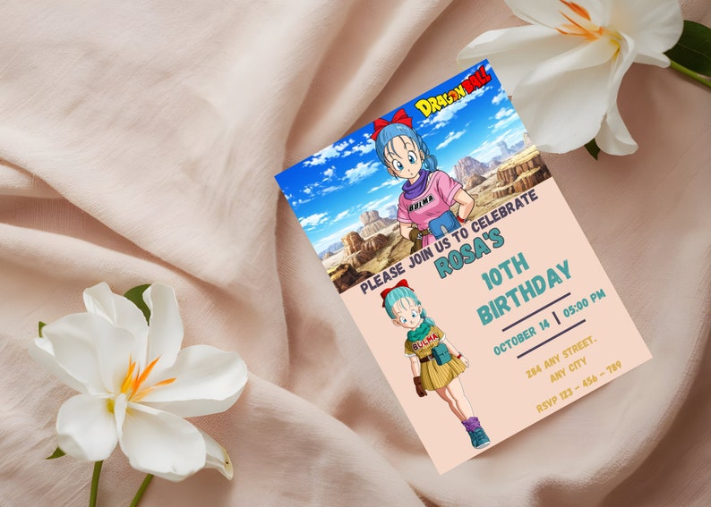 Bulma Invitation Birthday Invitation Birthday Anime Party DBZ Super ...
