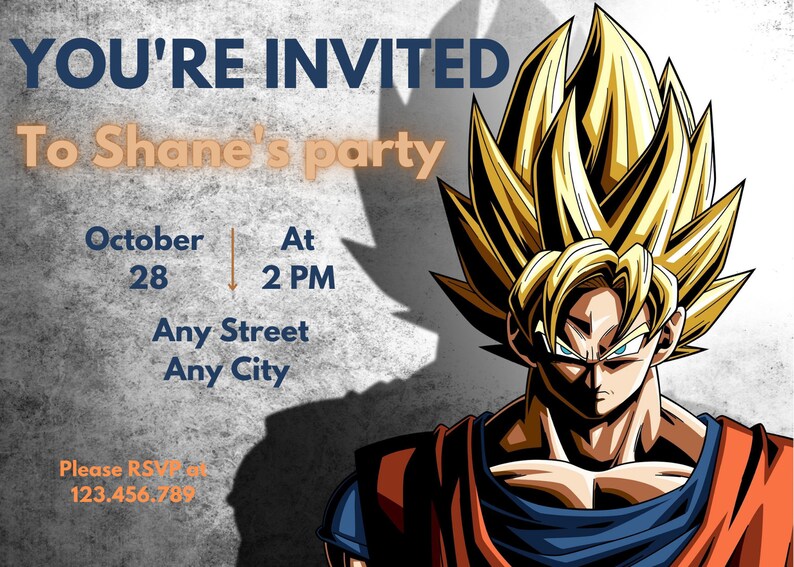 GOKU Invitation | Birthday Invitation | Birthday | Anime | Party | DBZ ...